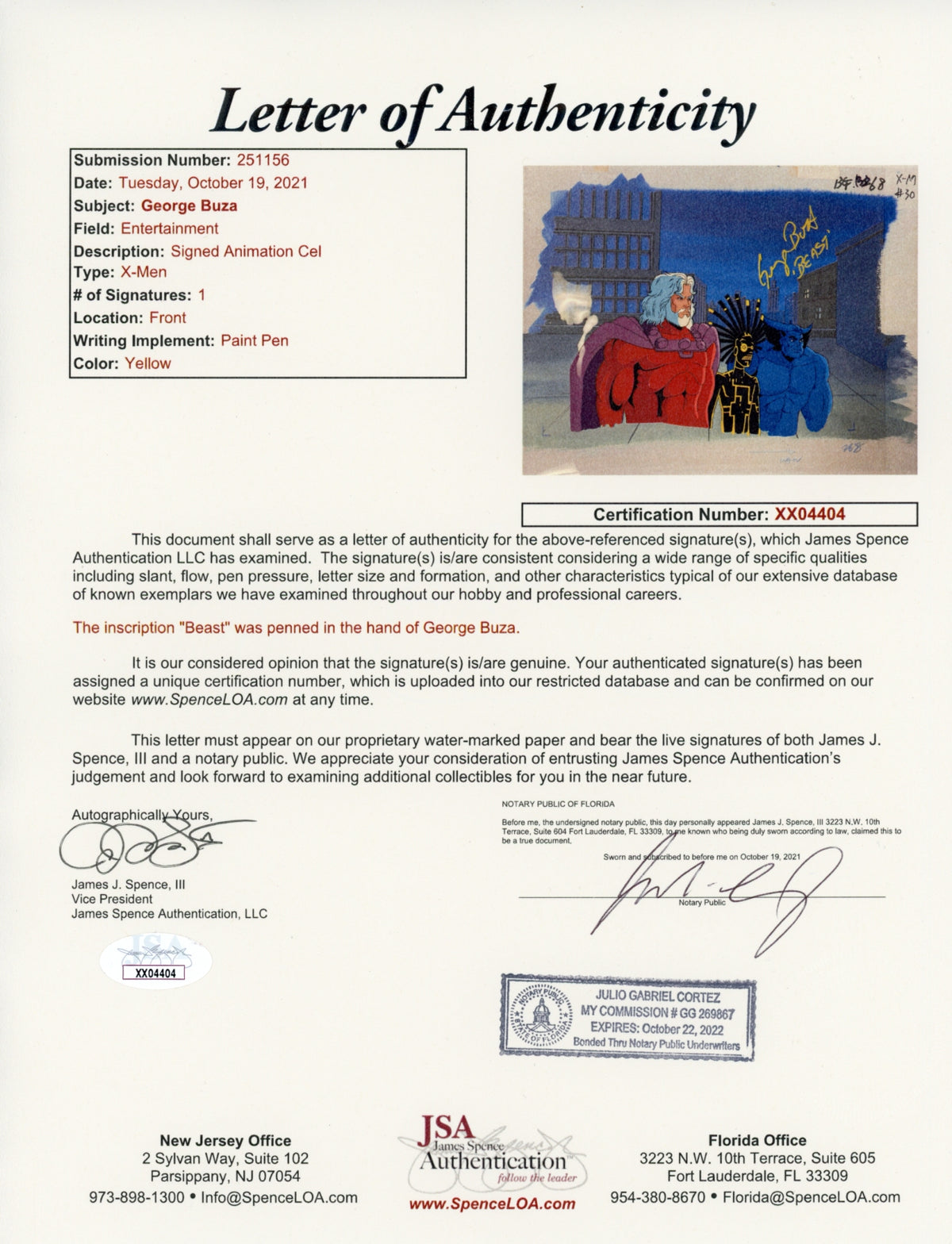 George Buza X-Men: The Animated Series 10.5x15 Signed Animation Produc